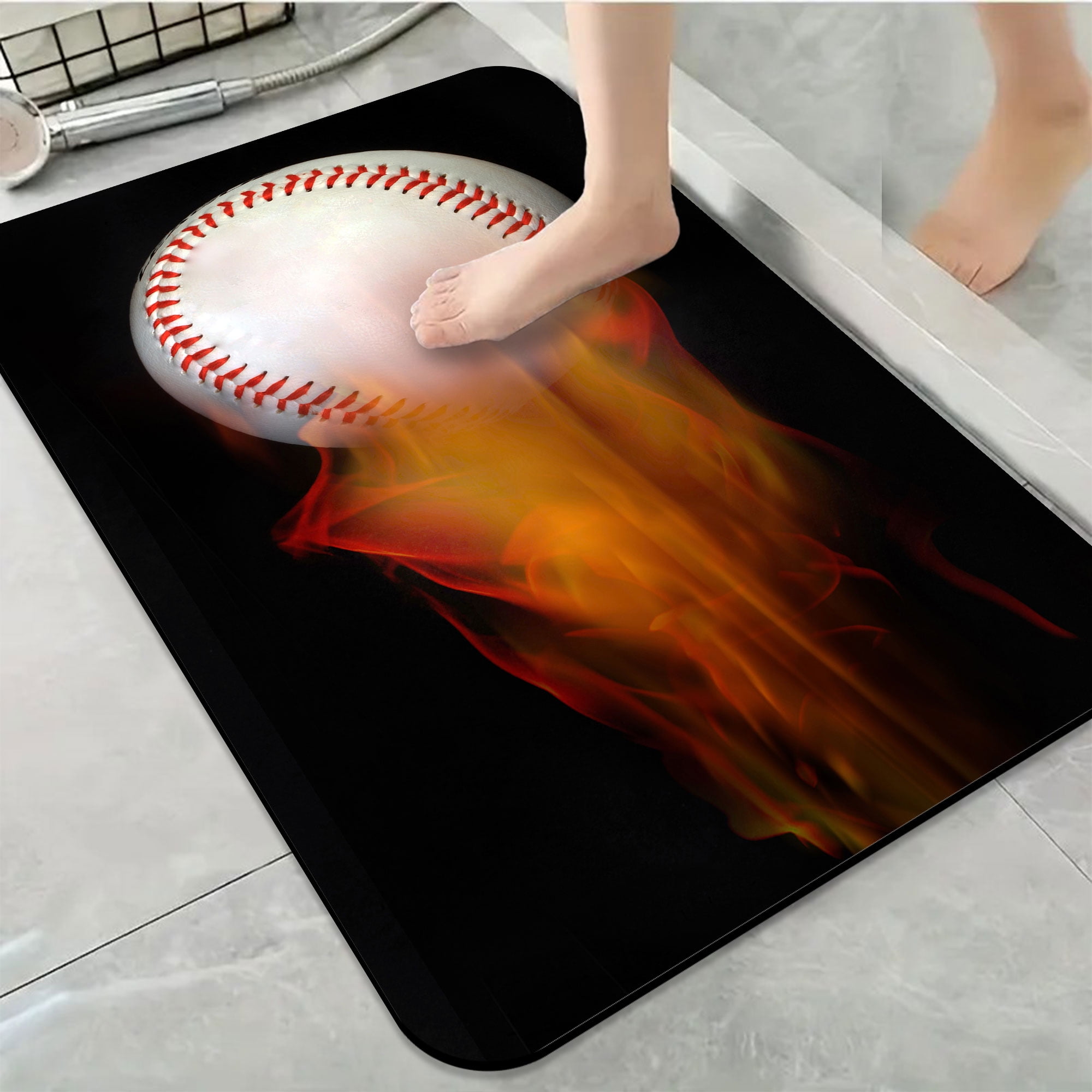 1pc Fire engulfed Baseball Bathroom Rug Bathroom Decor and Accessories ...