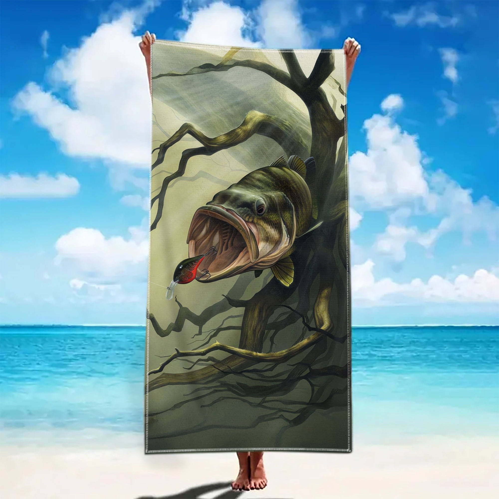 1pc Fishing Enthusiasts Printed Beach Towel Multipurpose Summer Bath ...