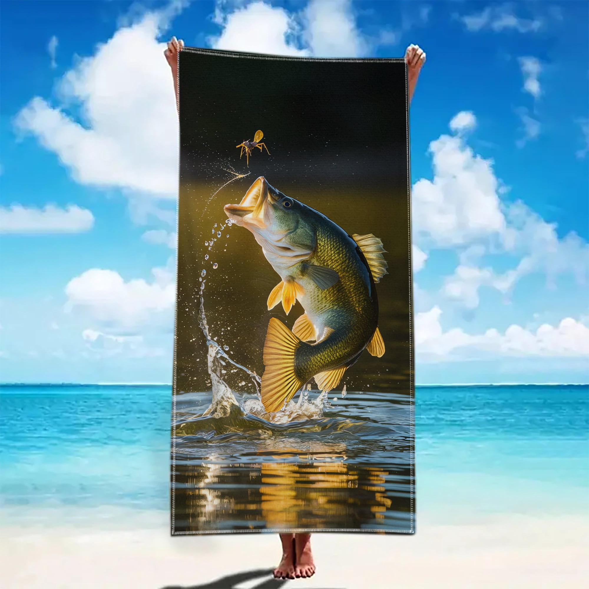 1pc Fishing Enthusiasts Printed Beach Towel Multipurpose Summer Bath ...