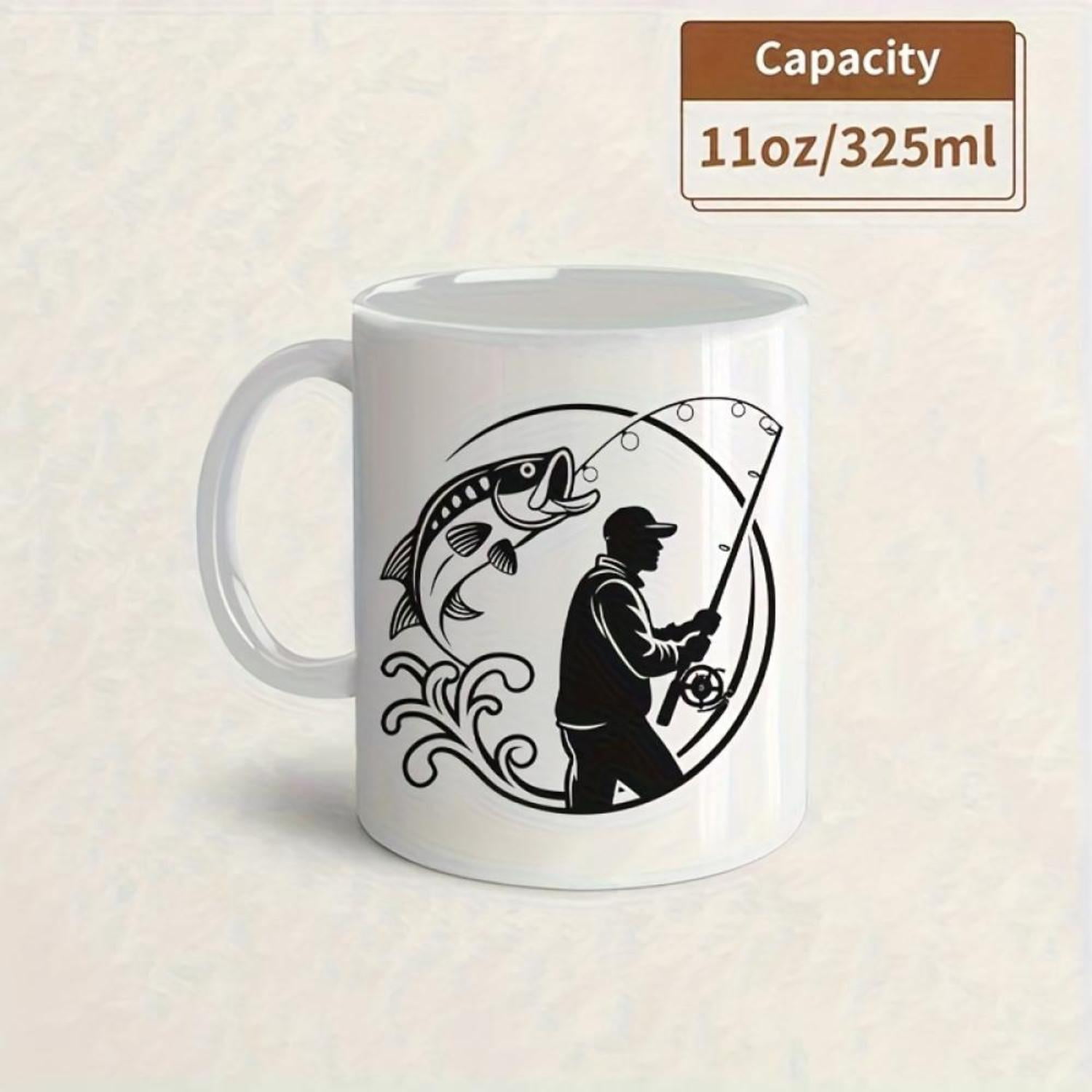 1pc Fishing Themed Ceramic Coffee Mug with Fish Rod Design Thermal Cup ...