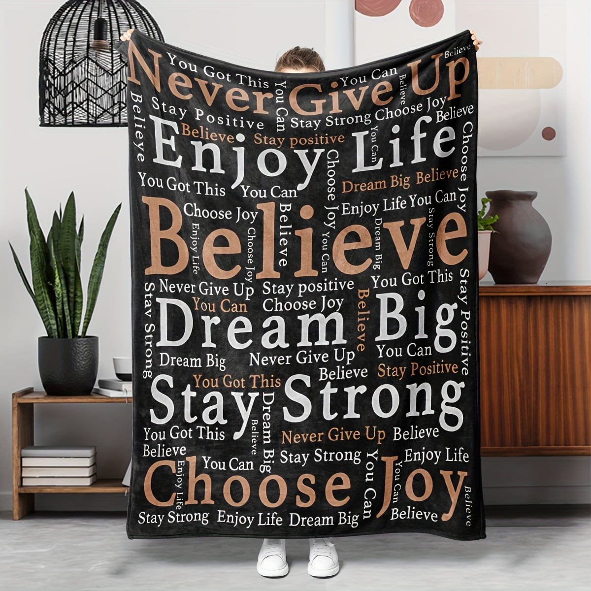 1pc Flannel Blanket, Bible-Inspiring Inspirational Quotes Healing Text ...