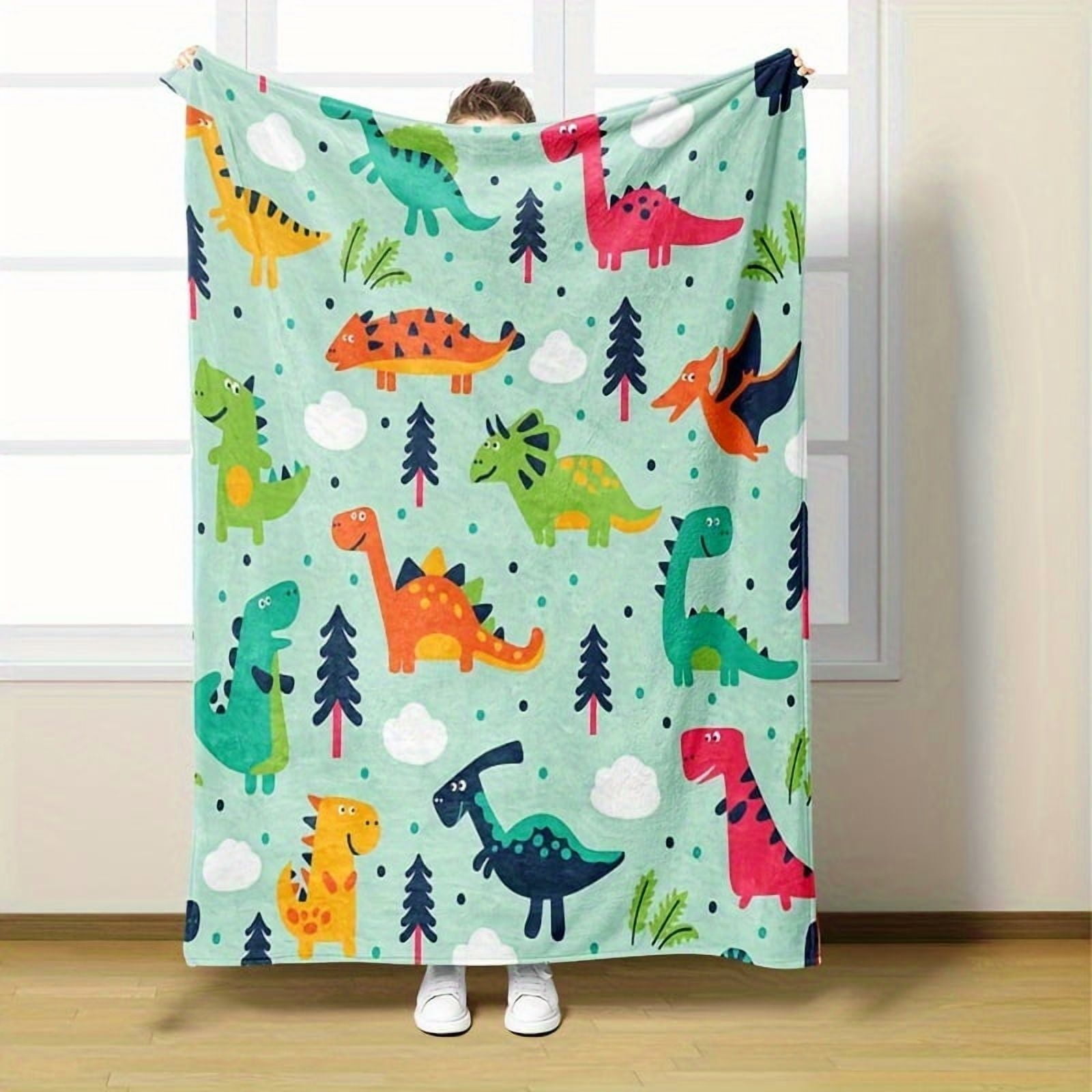1pc Flannel Printed Blanket, Colorful Dinosaur Throw with Soft Light ...