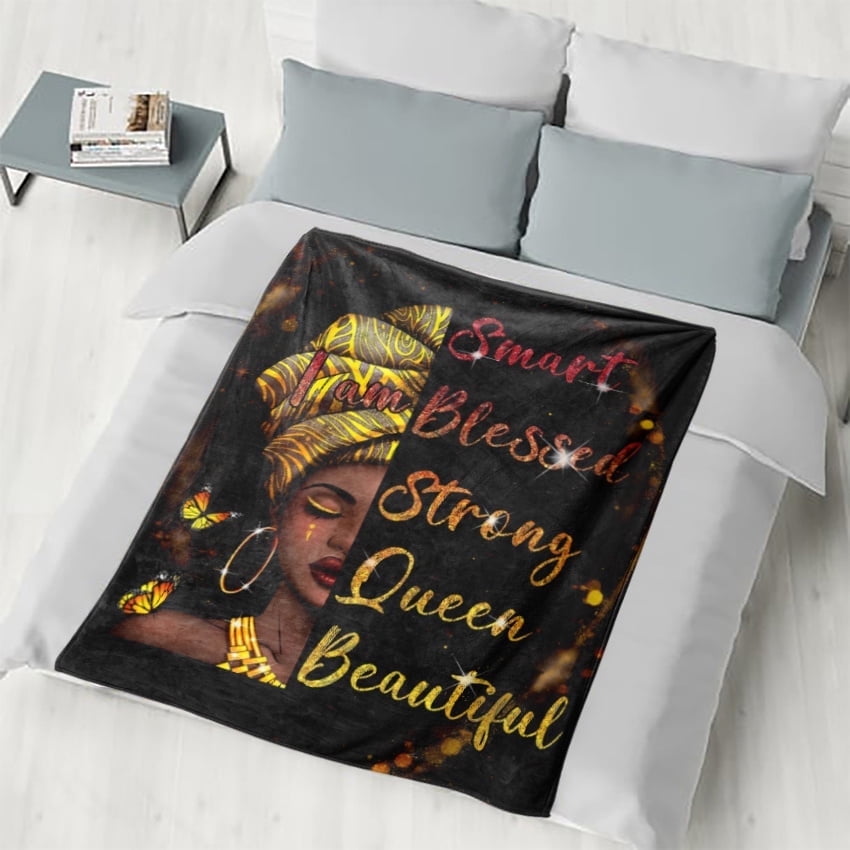 1pc Flannel Throw Blanket - Black Golden Queen Butterfly & "Smart ...