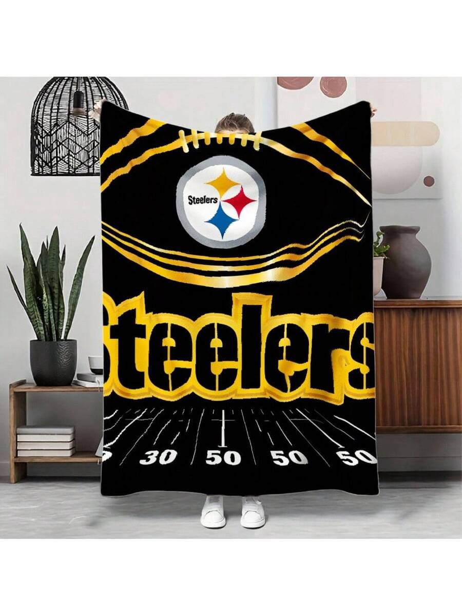 1pc Flannel Throw Blanket - Soft Steelers Football Field Logo Design ...