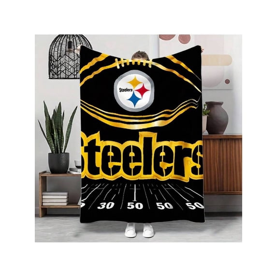 1pc Flannel Throw Blanket - Soft Steelers Football Field Logo Design ...