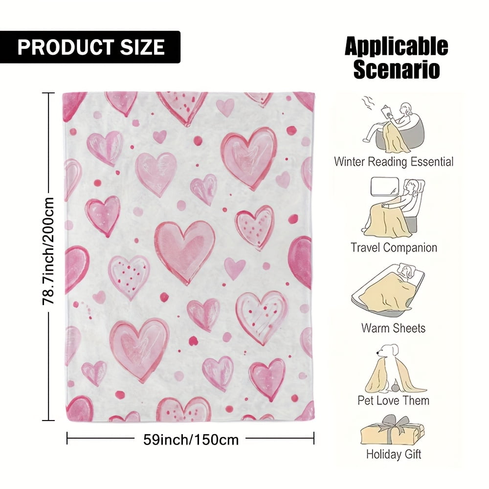 1pc Flannel Valentine's Hearts Printed Blanket – Ultra-Soft and ...