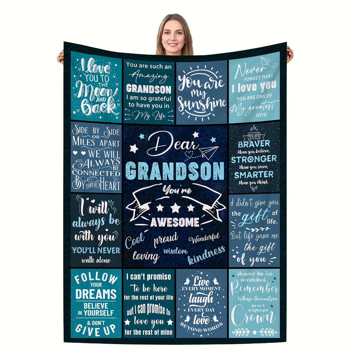 1pc Fleece Grandson Inspired Charming Blue Printed Throw Blanket with ...
