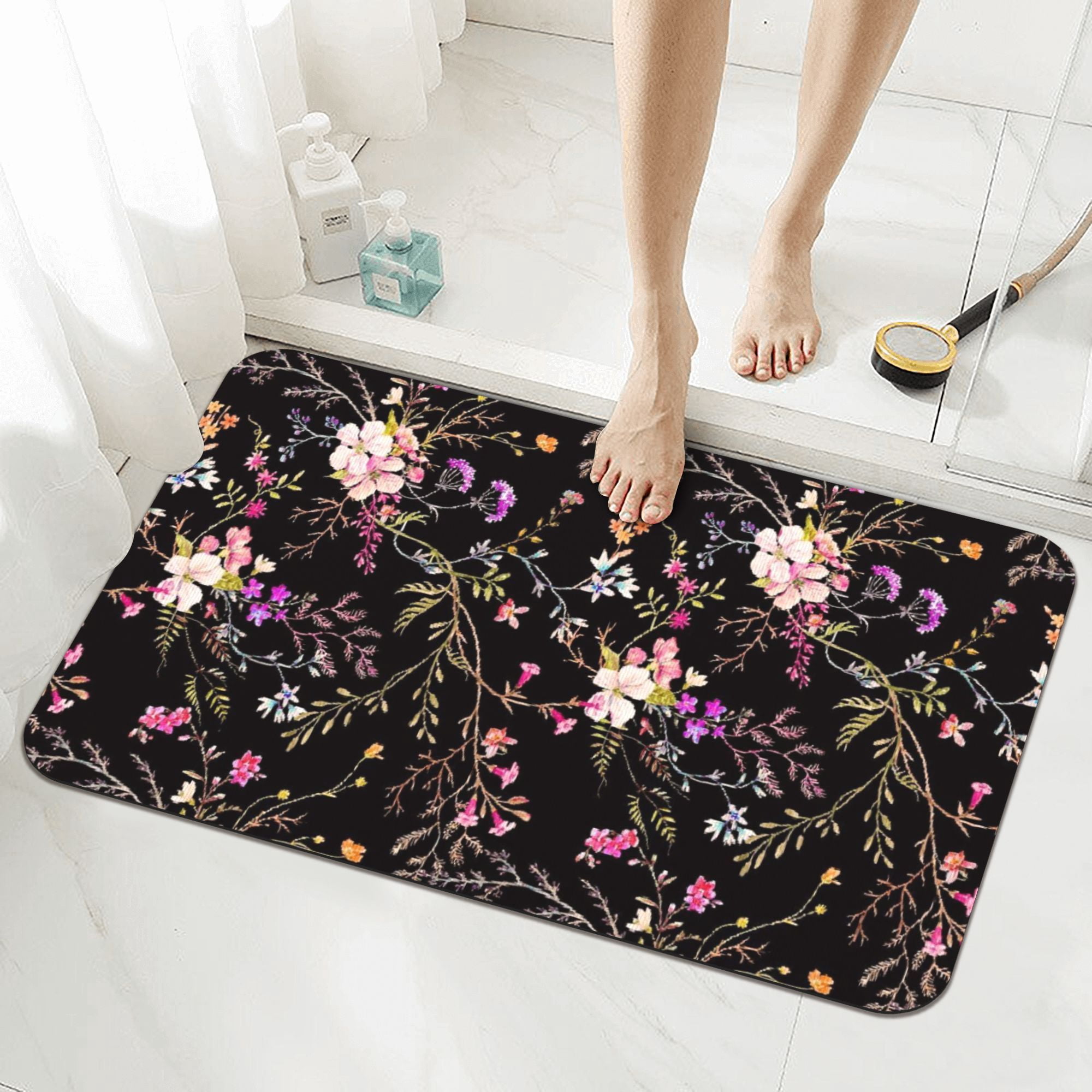 1pc Floral Design Flannel Bath Mat for Bedroom and Lounge Area perfect ...