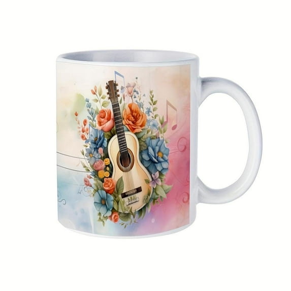 1pc Floral Guitar 11oz Ceramic CoffeeMug Letter Cup summer Winter Drink ...