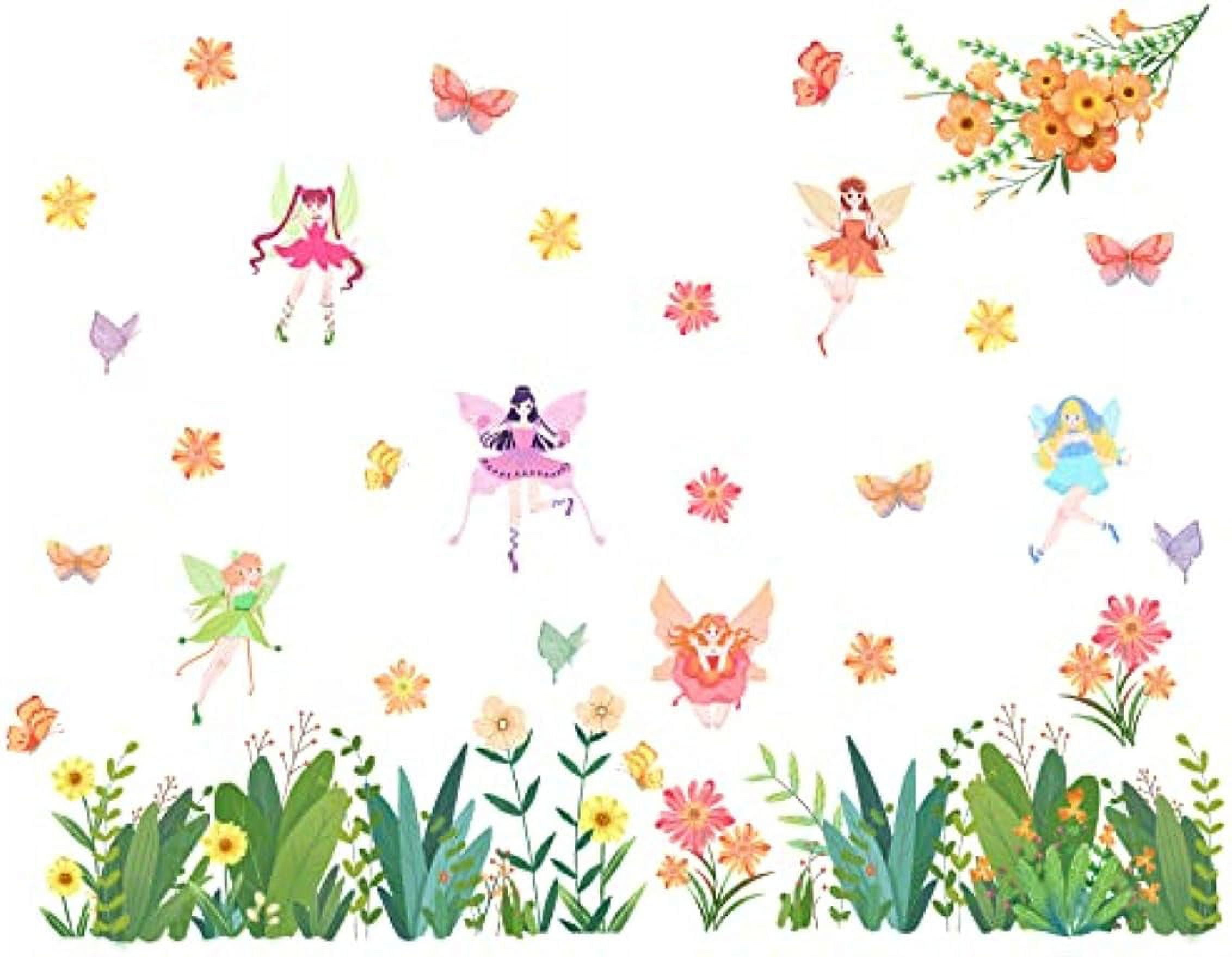 1pc Flower Fairy Wall Decals Colorful Floral Butterfly Wall Stickers ...