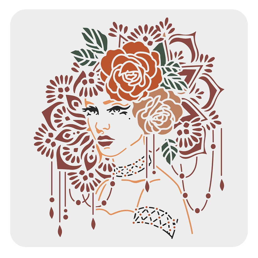 1pc Flower Women Stencil 30x30cm Beauty Woman Craft Stencils Reusable ...