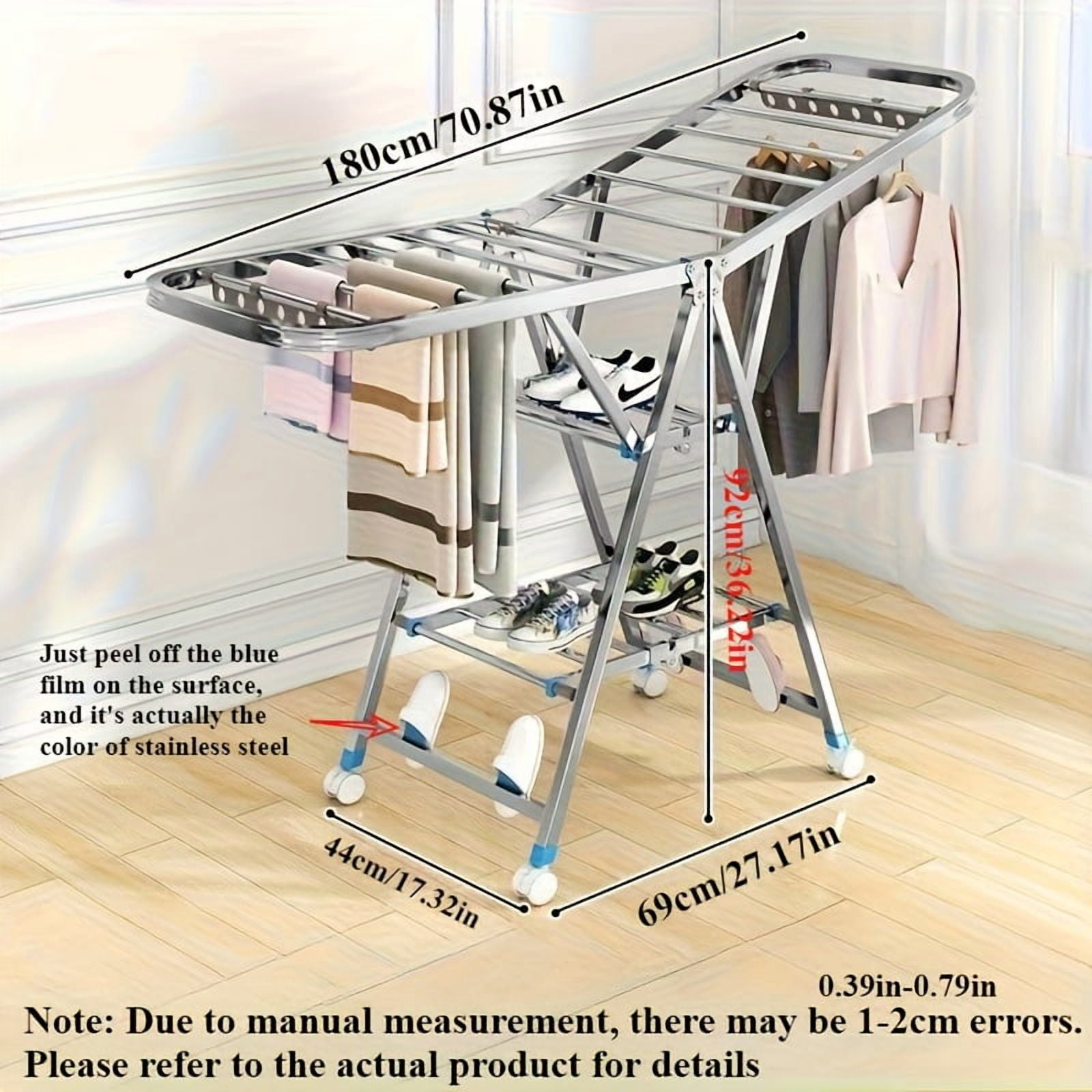 1pc Foldable Clothes Drying Rack with Double-Wing Design, Adjustable ...