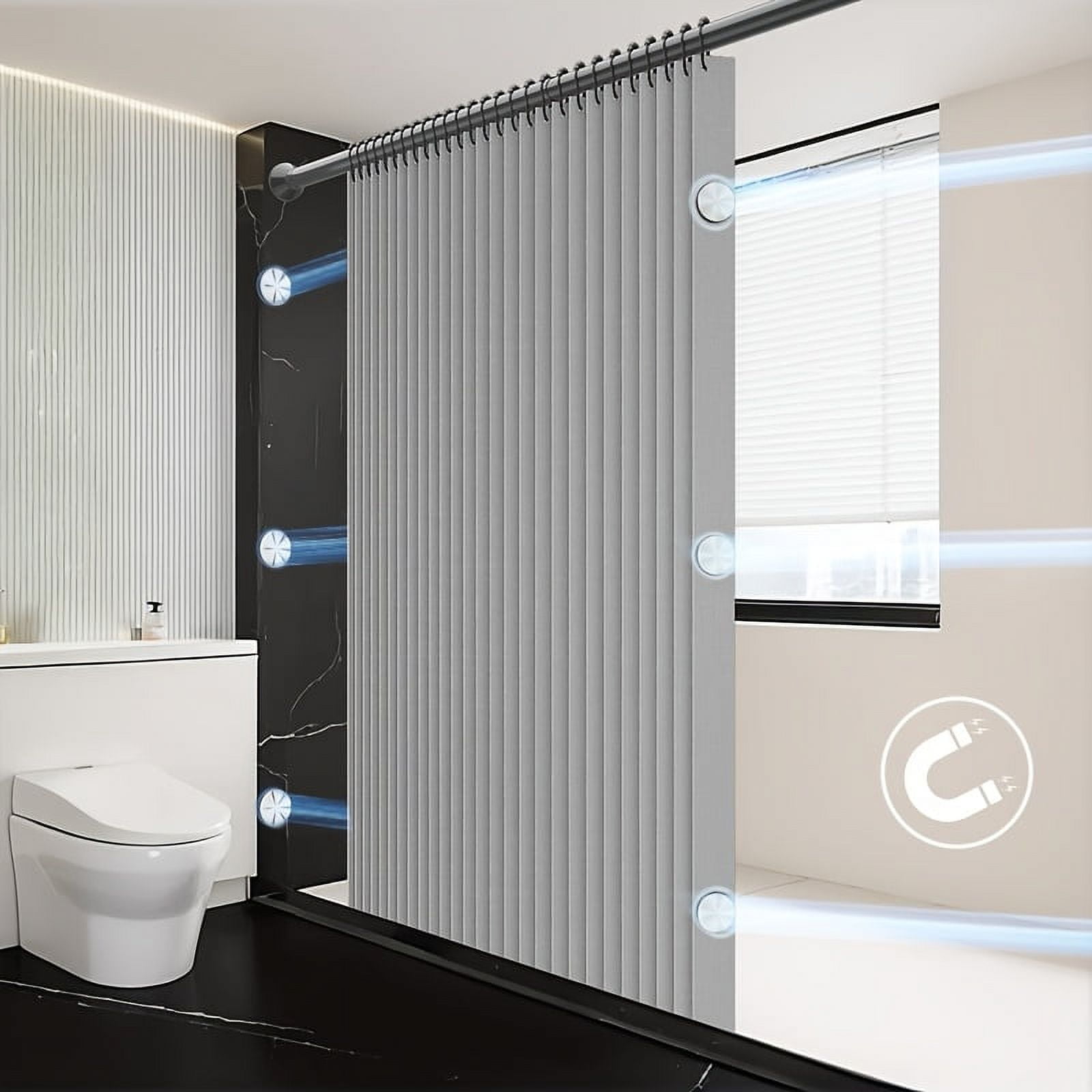 FANRUINA Foldable Shower Curtain Magnetic Design Thick Fabric ...