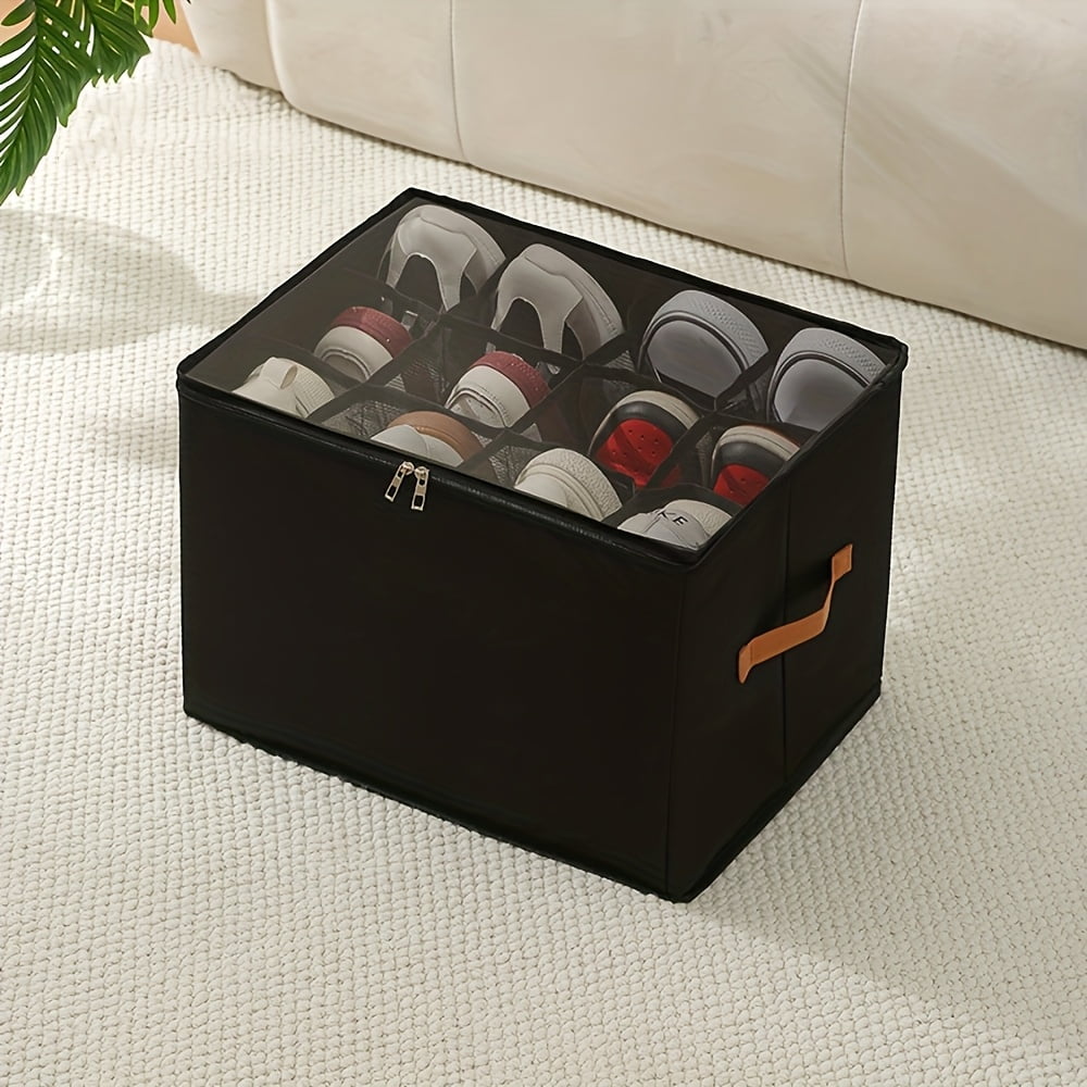 1pc Foldable Shoe Organizer with Lid - Heavy-Duty Nylon Storage Box ...