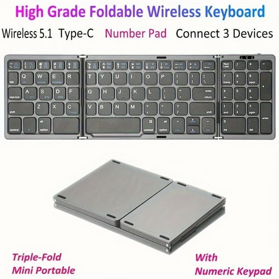 FANRUINA 1Pc Foldable Wireless Keyboard With Numeric Keypad For Windows ...