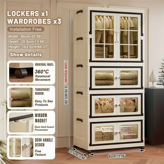 1pc Folding Wardrobe+3pcs Folding Box Set, Free Installation Storage ...