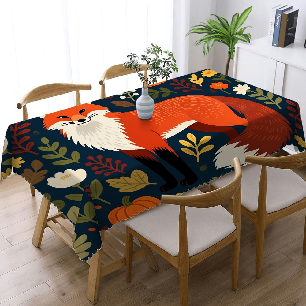 1pc Forest Floral Flowers Leaves Cute Fox Print Tablecloths for dining ...