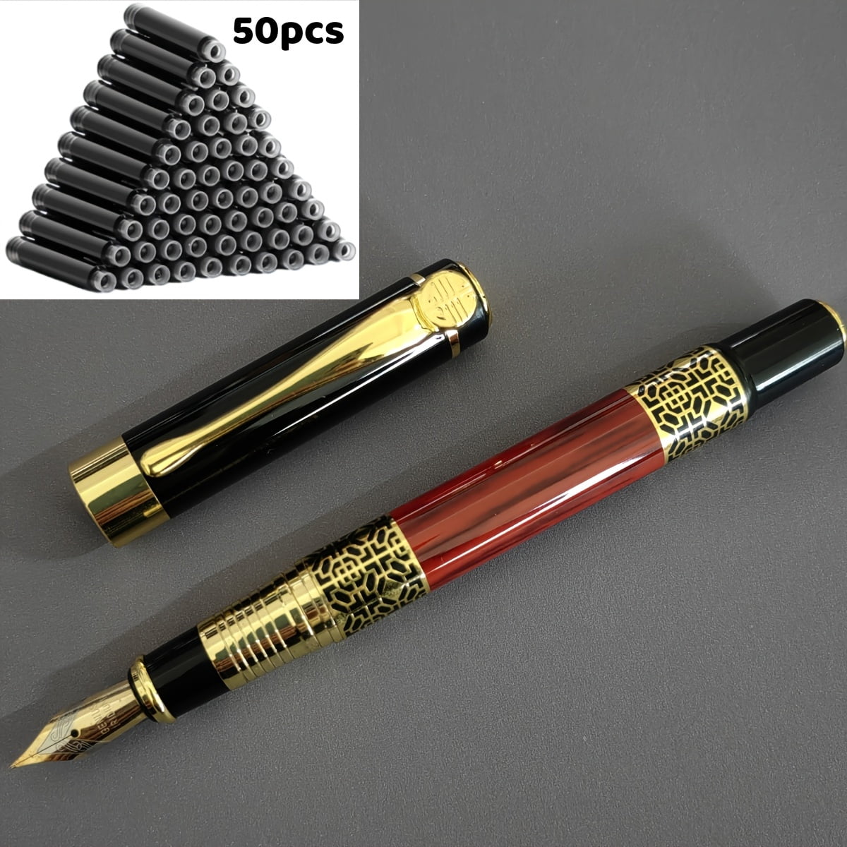 1pc Fountain Pen+50pcs Ink Bag, 0.5mm Sharp Tip, Artistic Calligraphy ...
