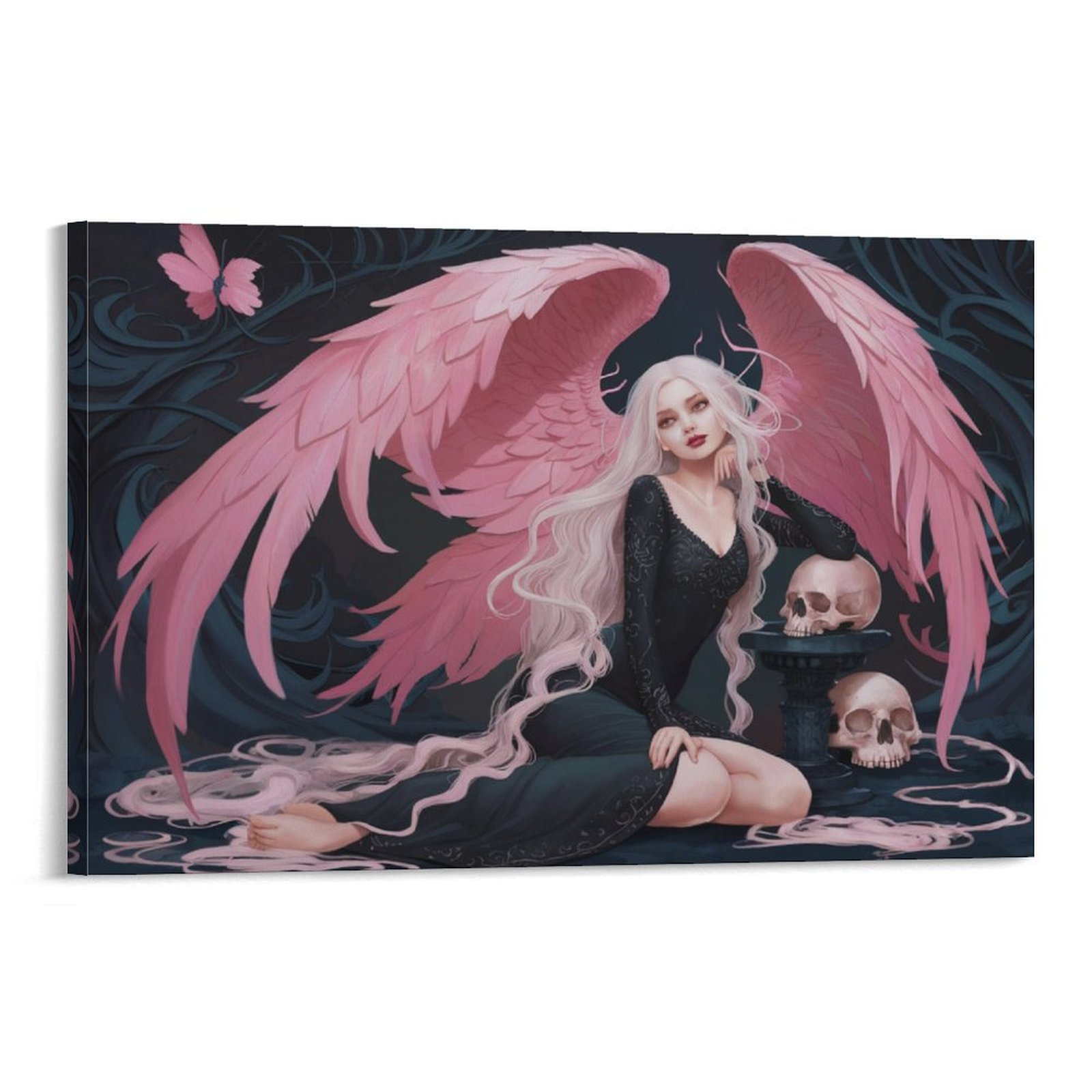 1pc Framed Canvas Gothic-Inspired Fallen Angel with Pink Wings 2 ...