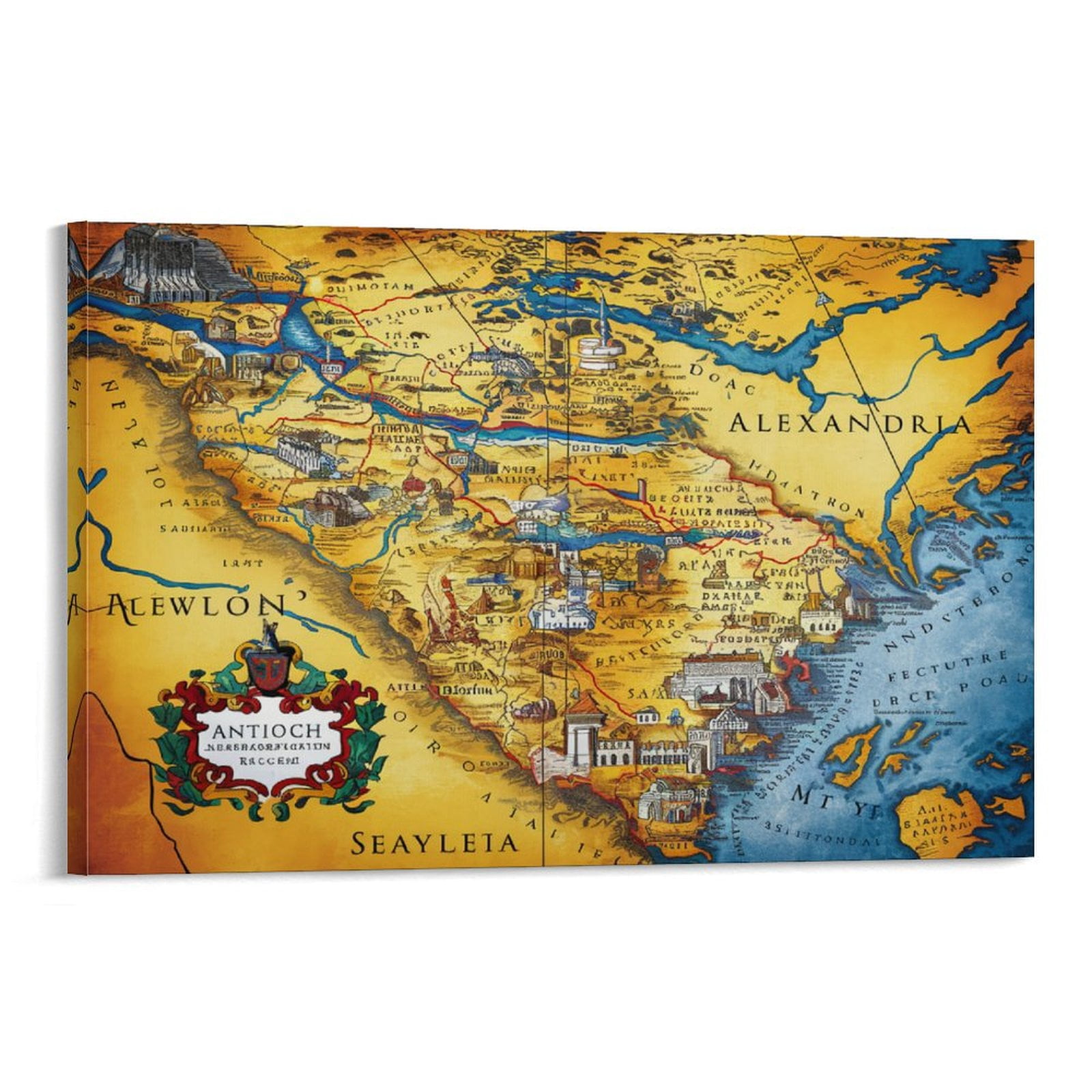 1pc Framed Canvas Old Persian Map - Iran Painting Vintage Wall Art ...
