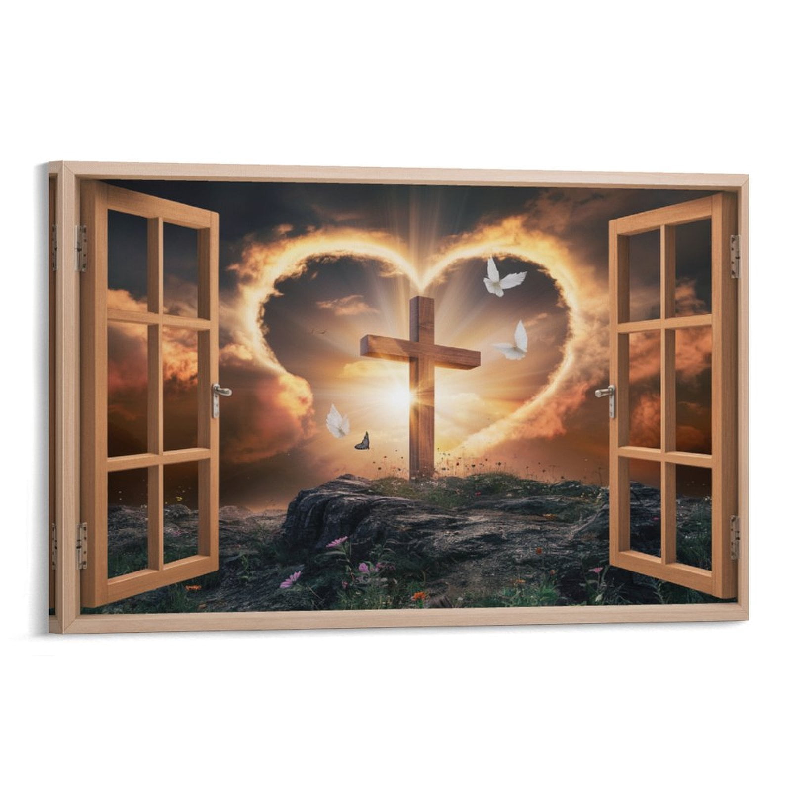 1pc Framed Canvas Path to Heaven with Three Crosses Jesus Artwork 4 ...