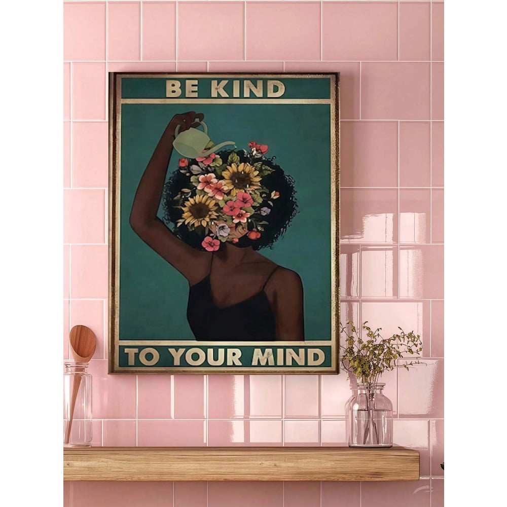 1pc Framed Vintage Art Canvas Poster Be Kind To Your Mind Poster, Pot ...