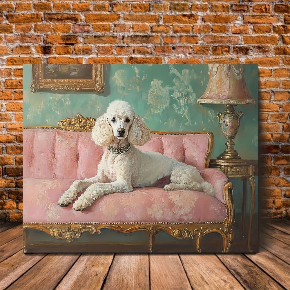 1pc Framed White Poodle Dog Painting - Whimsical Standard Poodle Art ...