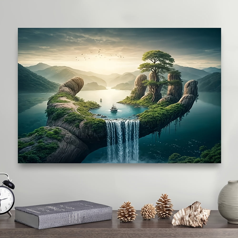 1pc Frameless Canvas Wall Art - Serene Waterfall and Lush Greenery ...
