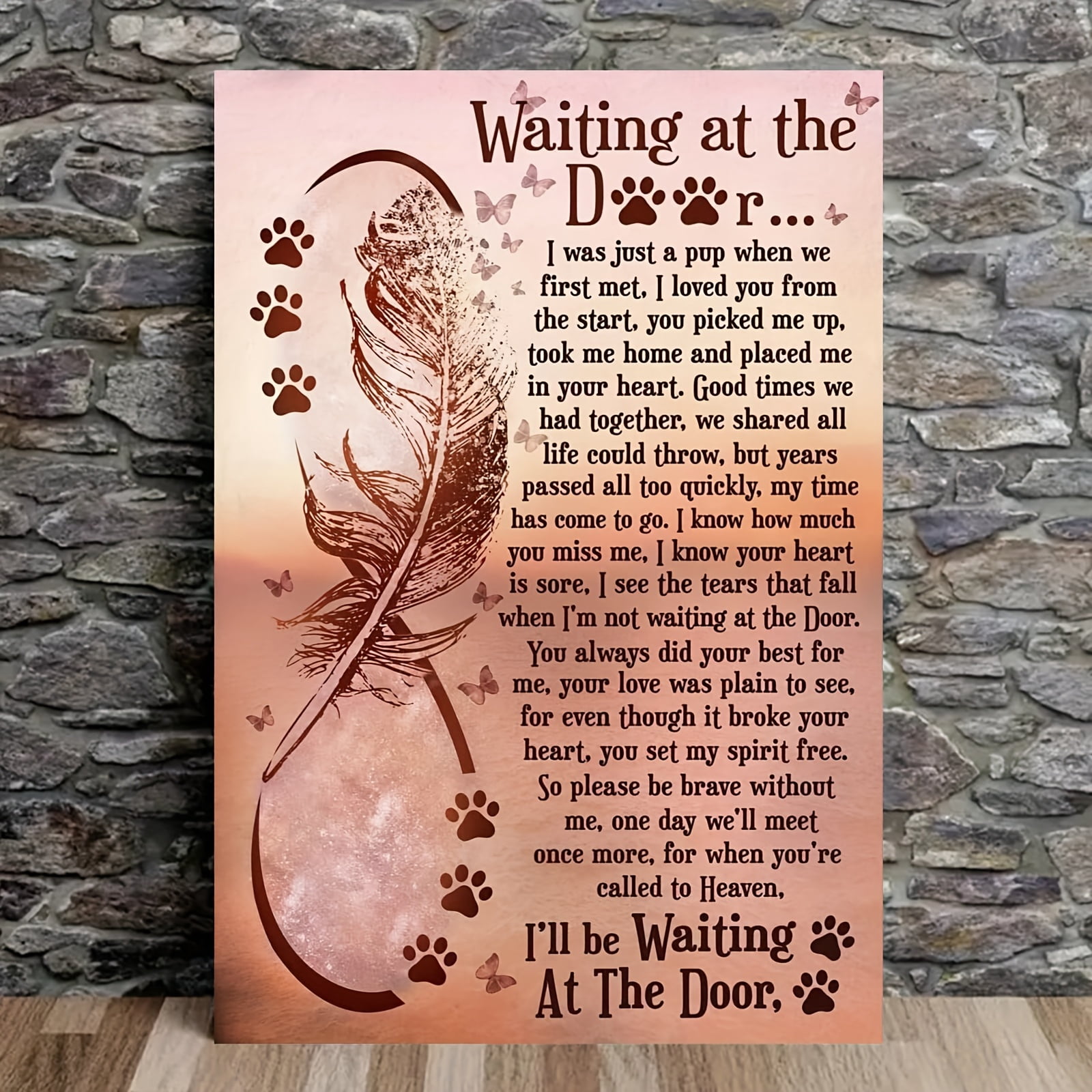 1pc Frameless Vintage Feather & Paw Print Dog Memorial Canvas Wall Art ...