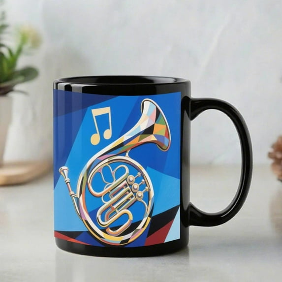 1pc French Horn Mug with Musical Notes 11oz Durable Ceramic Coffee Cup ...
