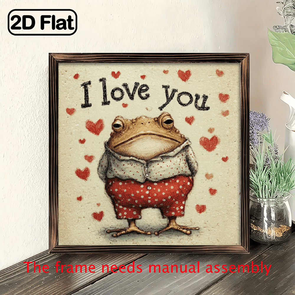 1pc Frog Lover'S Love Message Wall Art - 8x8 Inch Wooden Framed ...