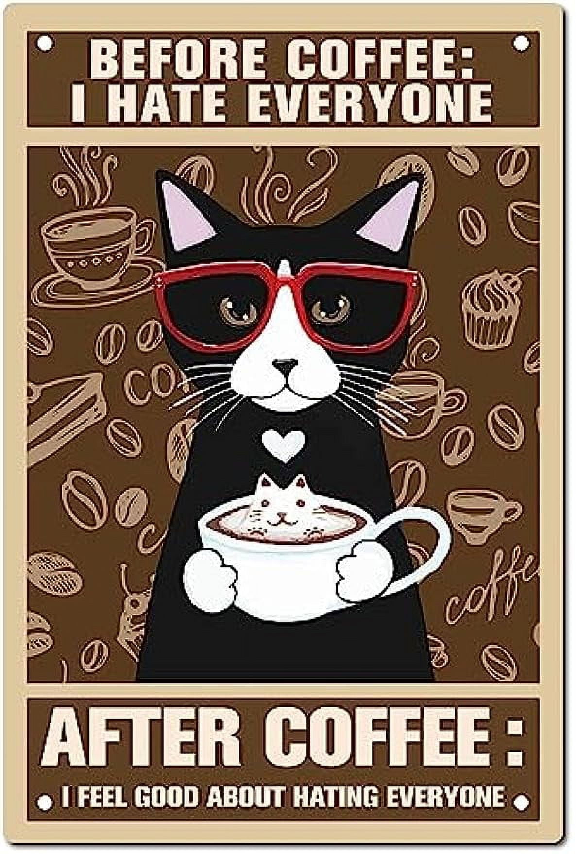 1pc Funny Cat Coffee Tin Signs Metal Sign Vintage Plaque Poster Wall ...
