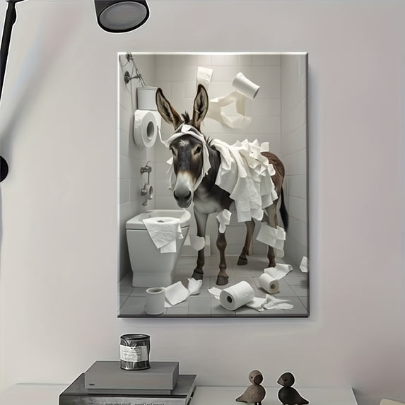 1pc Funny Donkey Wall Art Framed Canvas - Wood Frame Contemporary ...