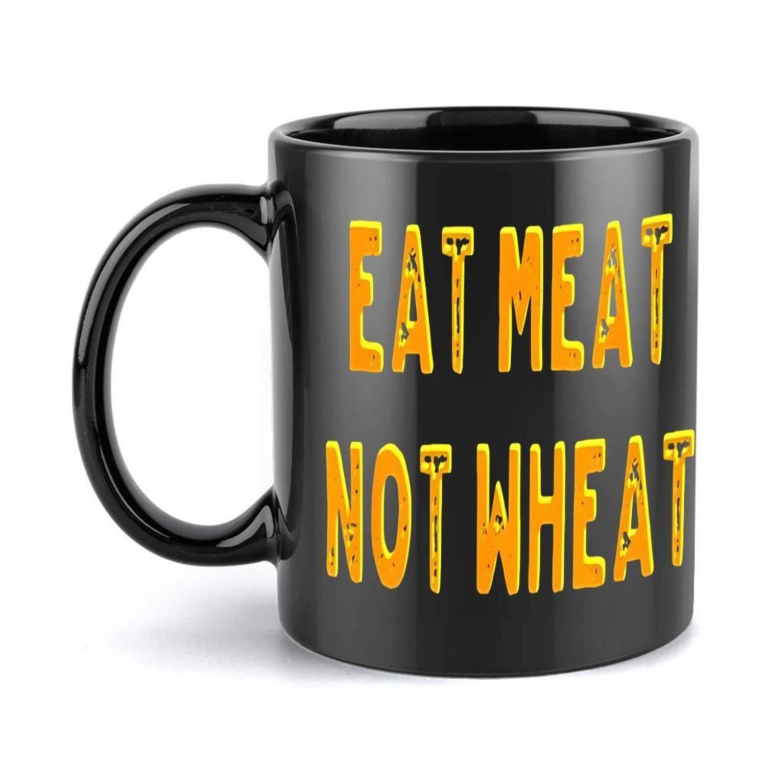 1pc Funny Eat Meat Mug Black Coffee Cup with Bold Yellow Letters Heavy ...