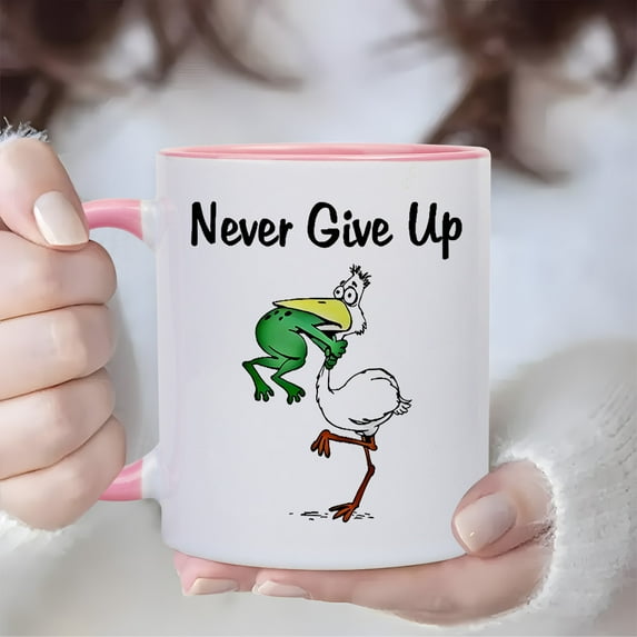 1pc Funny Frog & Duck Coffee Mug With "Never Give Up" Motivational ...