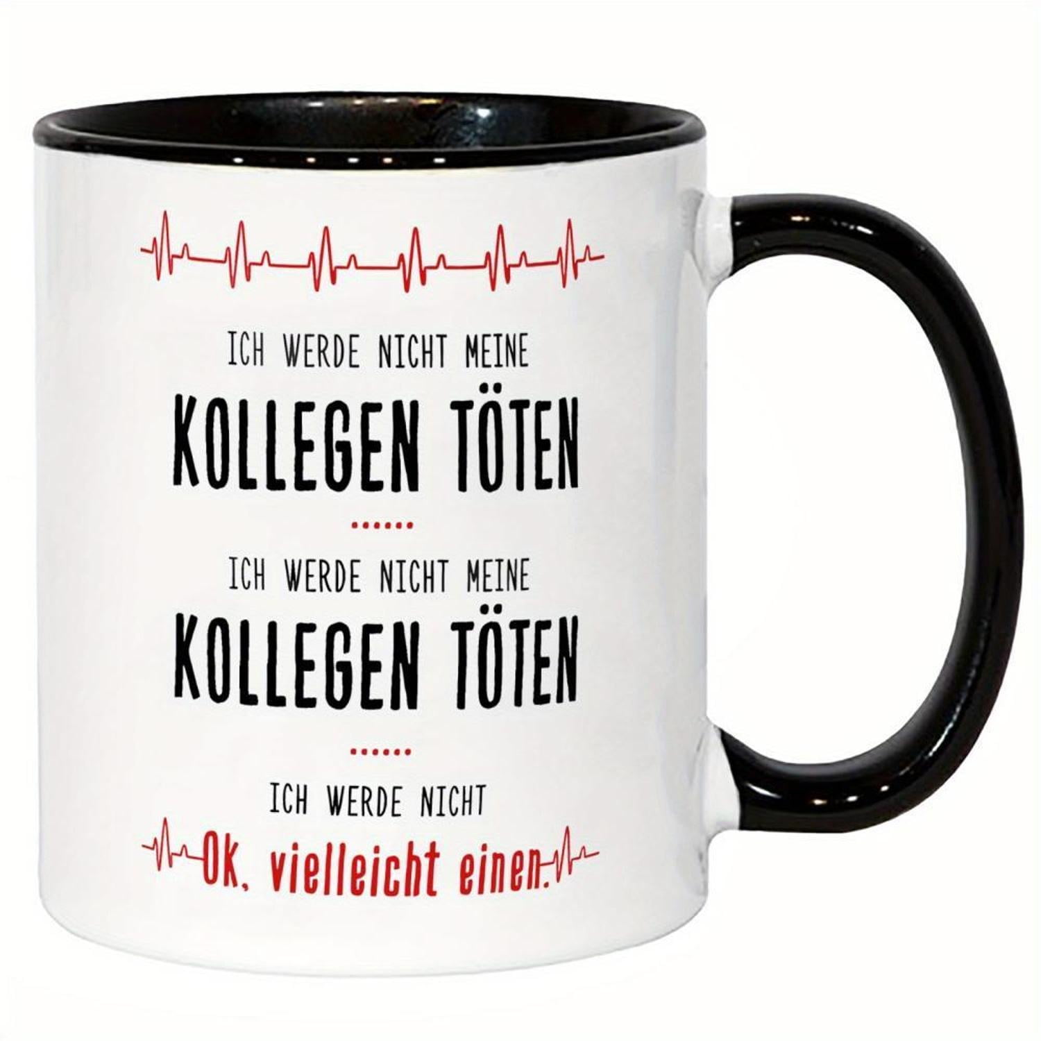 1pc Funny German Coffee Mug 11oz White Black Ceramic Cup with Heartbeat ...