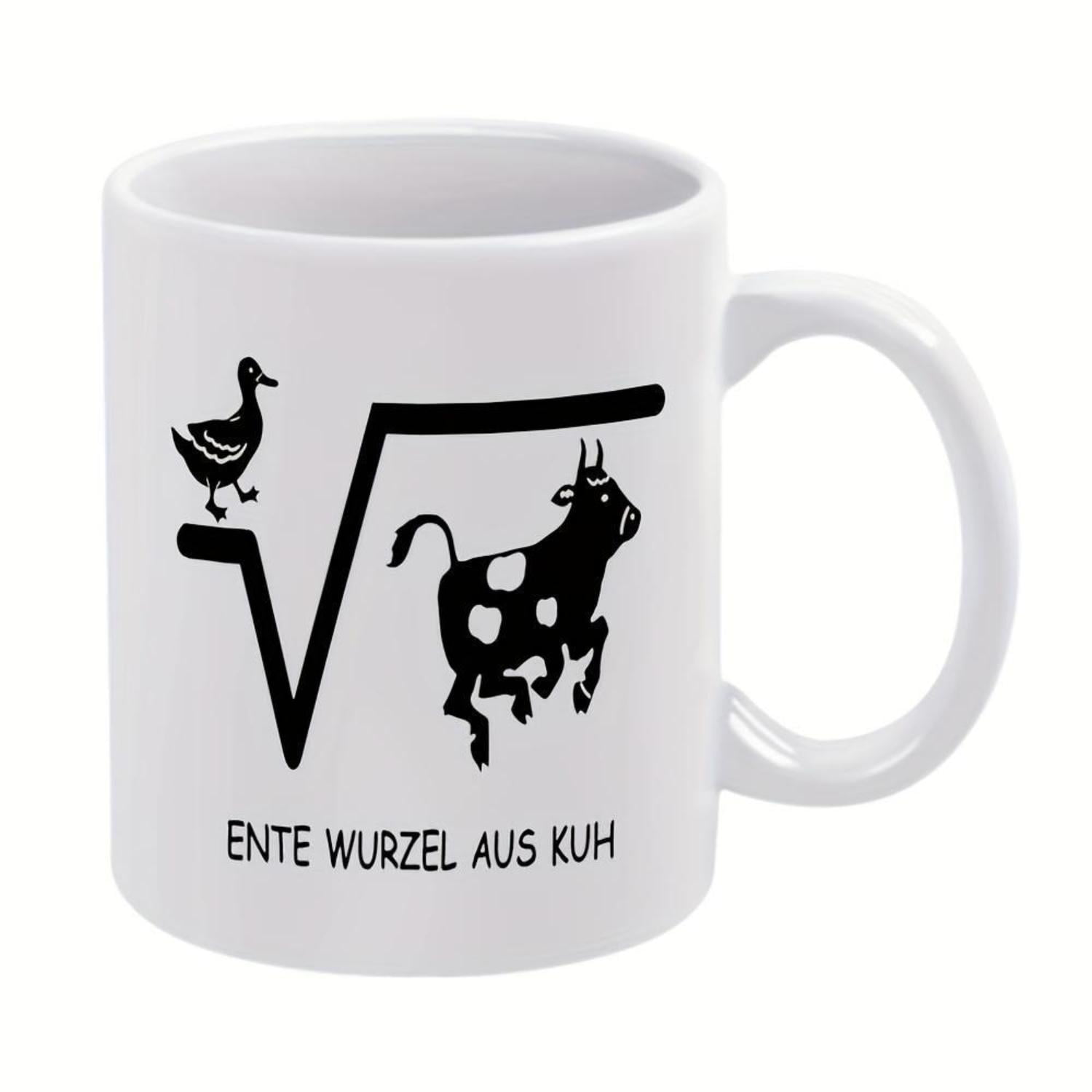 1pc Funny German Math Mug Duck Cow Design with Ente Wurzel Aus Kuh Text ...