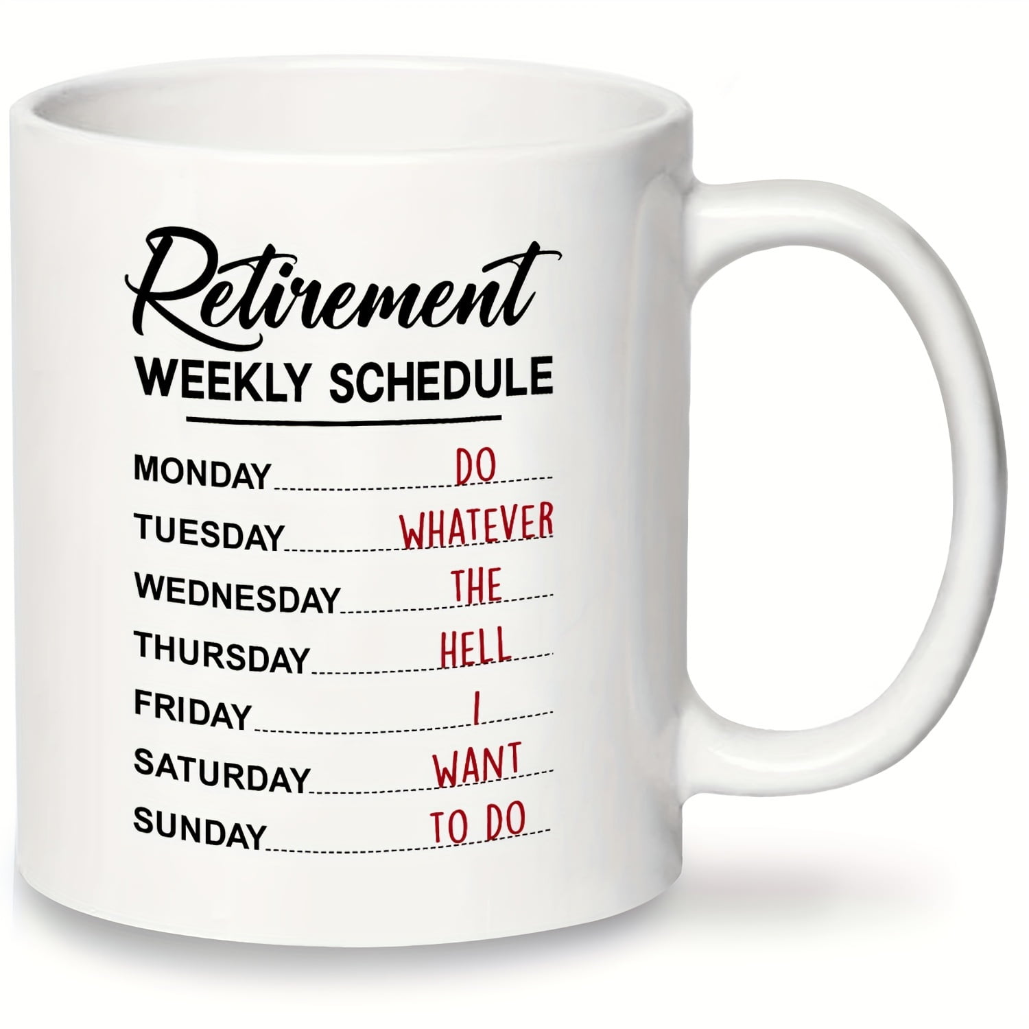 1pc, Funny Retirement Gift Mug, Retirement Weekly Schedule Mug For ...