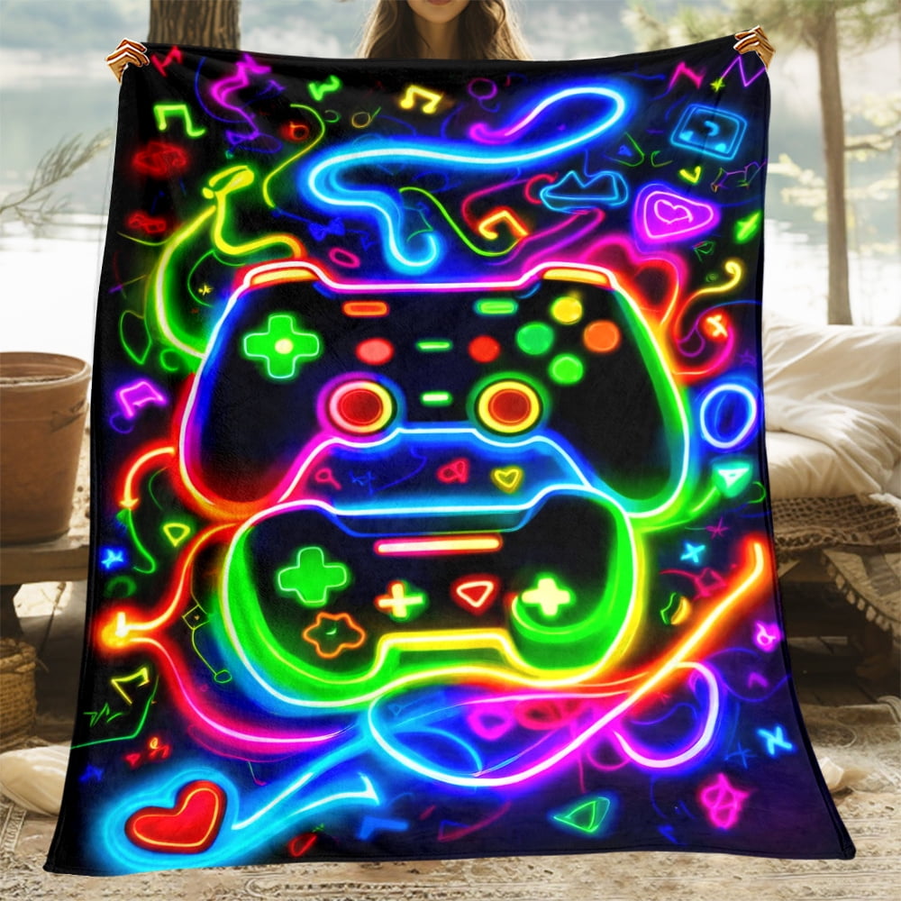 1pc A Game Controller with Glowing Lines Printed Soft and Warm Blanket ...
