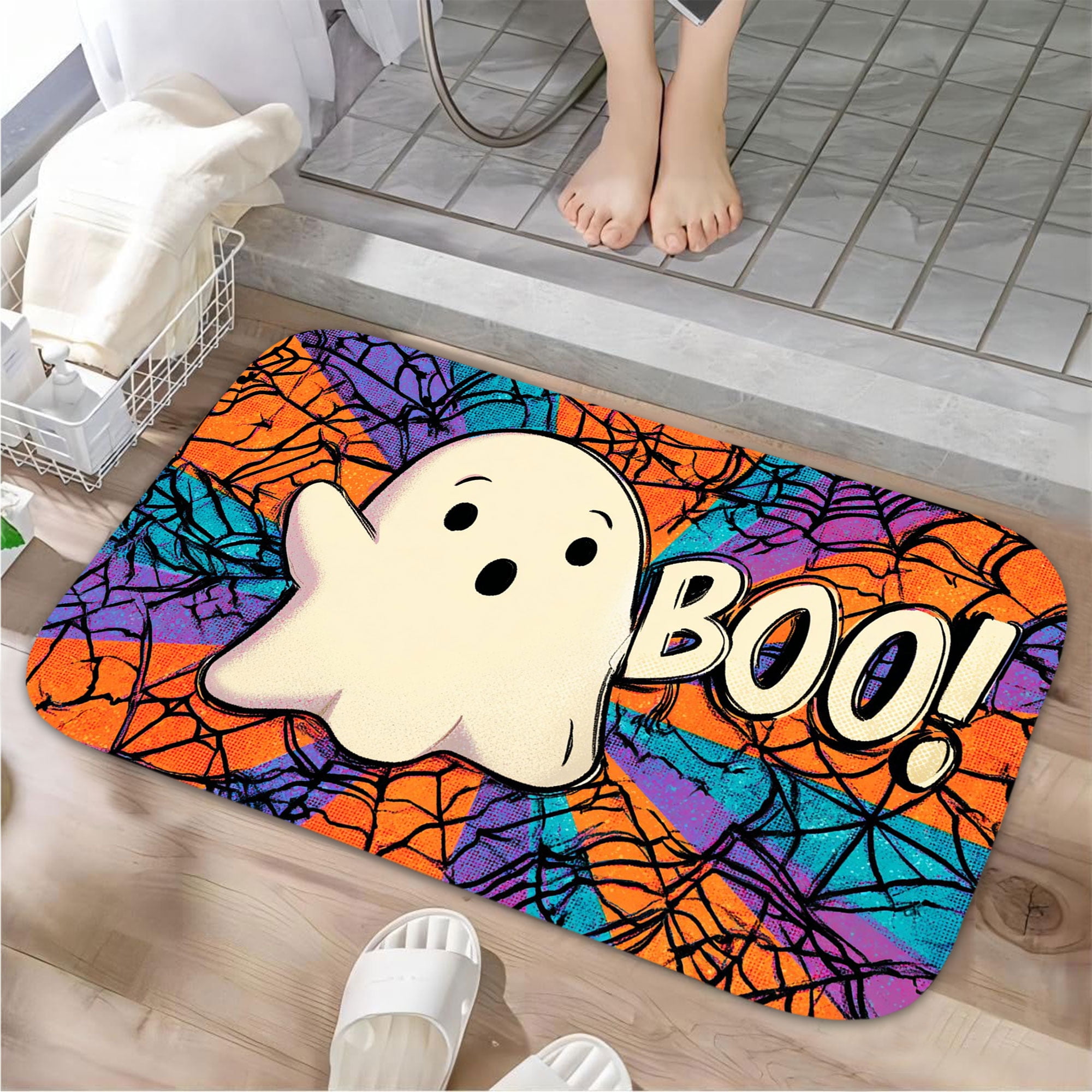 1pc Ghost with Boo Absorbent Non-Slip Bathroom Thickened Flannel Rug ...