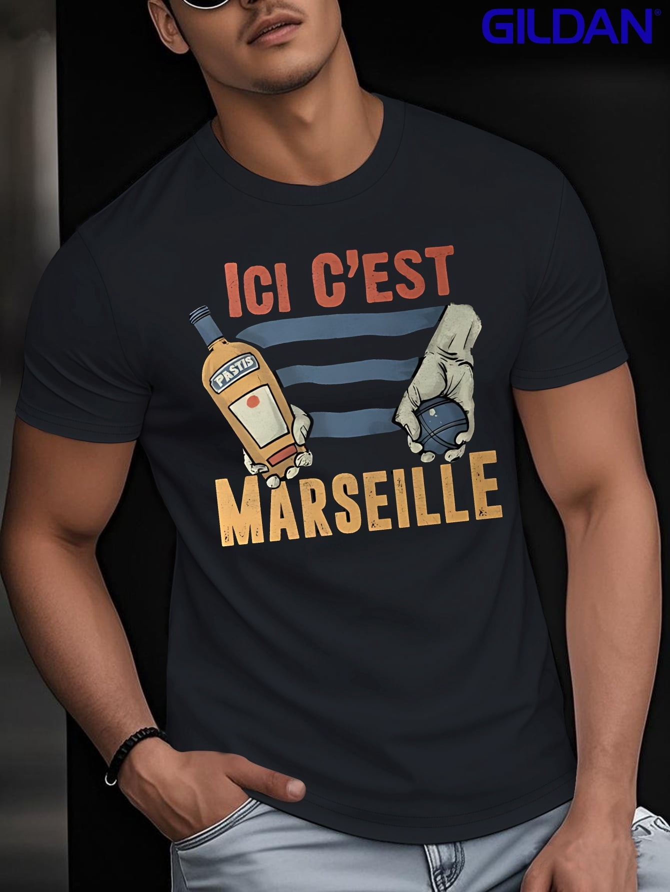 1pc Gildan Men'S Vintage French Graphic T-Shirt | Retro Slogan Print ...