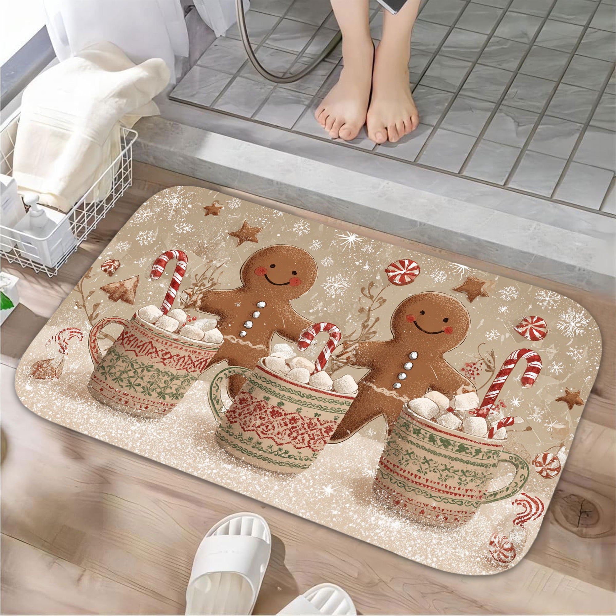 1pc Gingerbread Men and Hot Cocoa Absorbent Non-Slip Bathroom Thickened ...