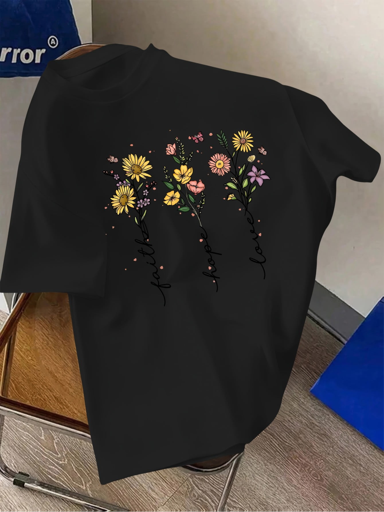 1pc Girls' Summer Casual Floral Print T-Shirt, Round Neck, Loose Fit ...