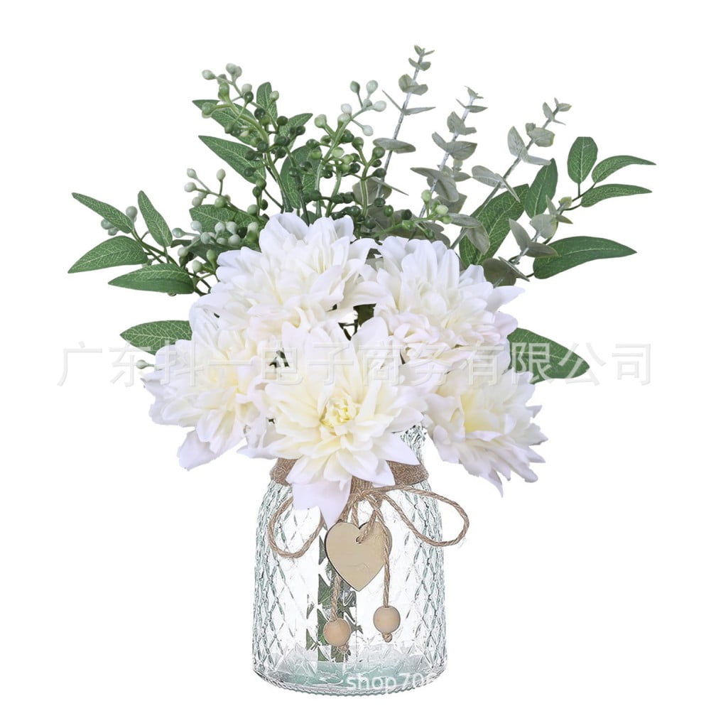1pc Glass Vase with Flowers Set Centerpieces Artificial Rose Flowers ...