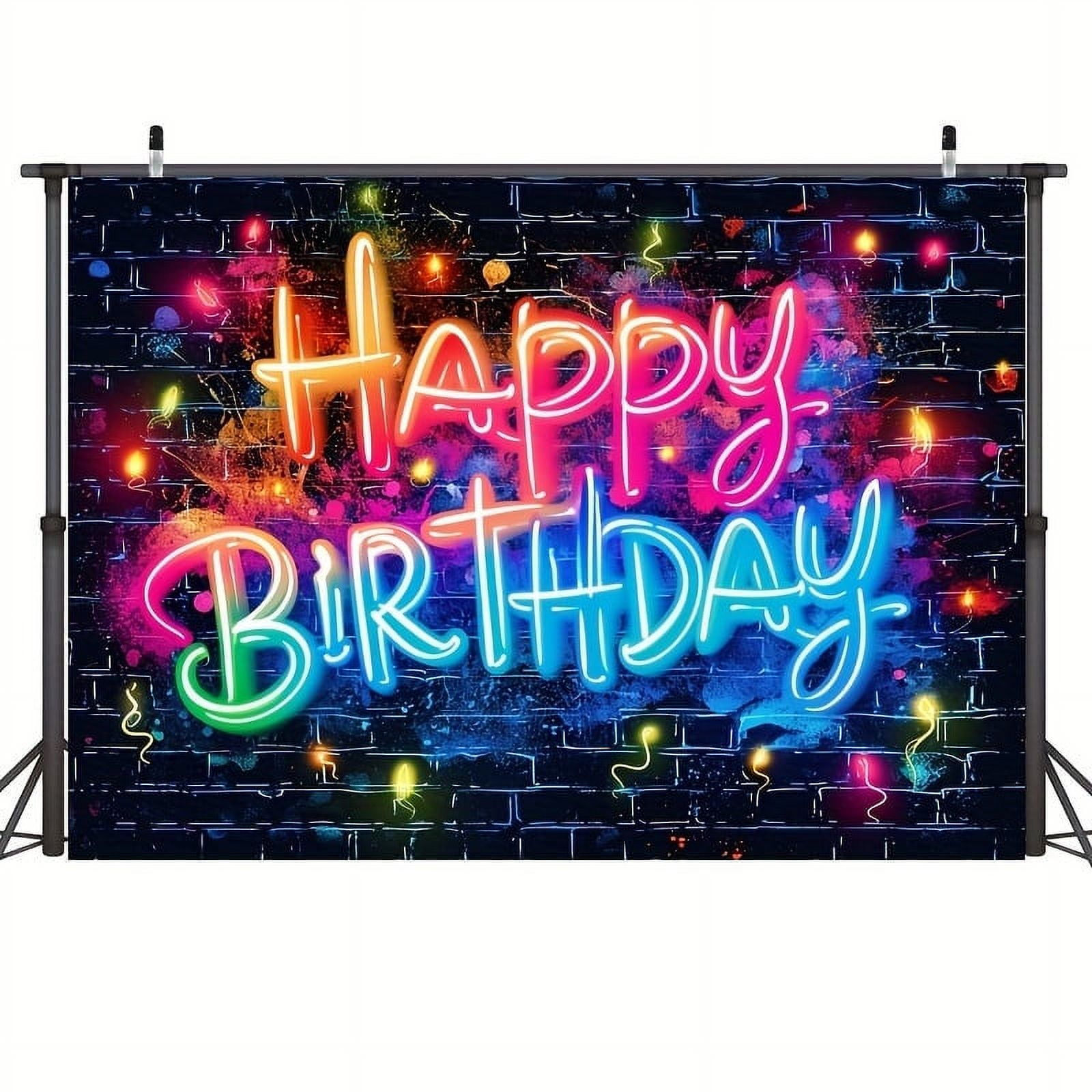 1pc Glow Happy Birthday Backdrop Neon Glow in The Dark Party Decoration ...