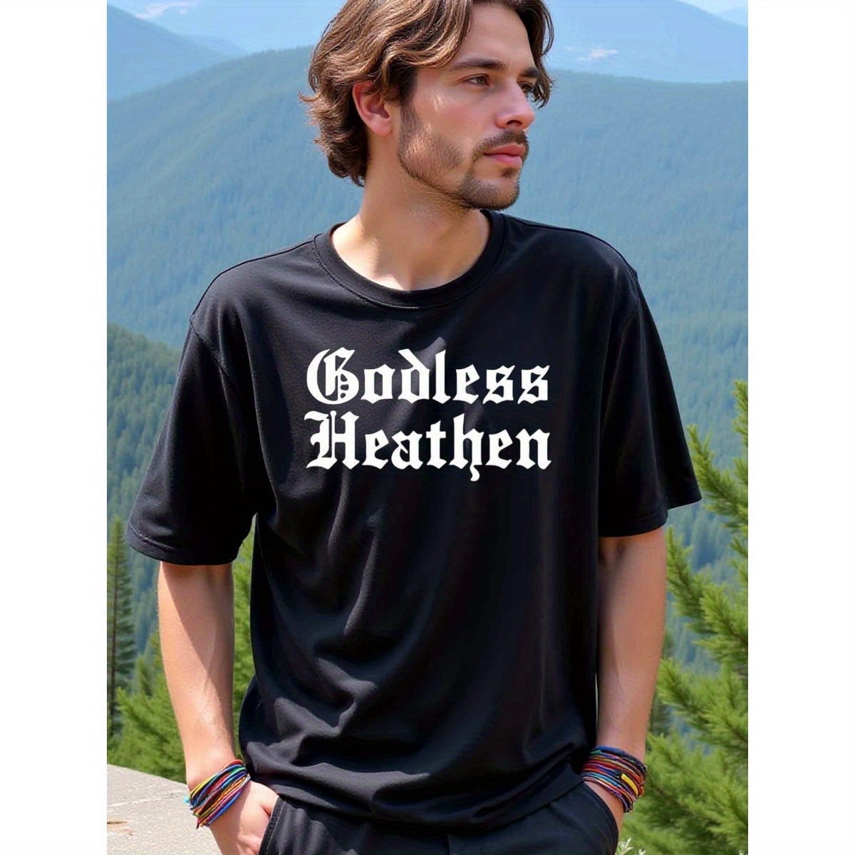 1pc Godless Heathen Graphic Tee, 100% Cotton, Crew Neck, Short Sleeve ...
