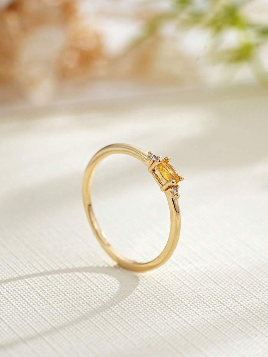 1pc Gold-Tone November (Yellow) Birthstone Ring With Oval Citrine Gem ...