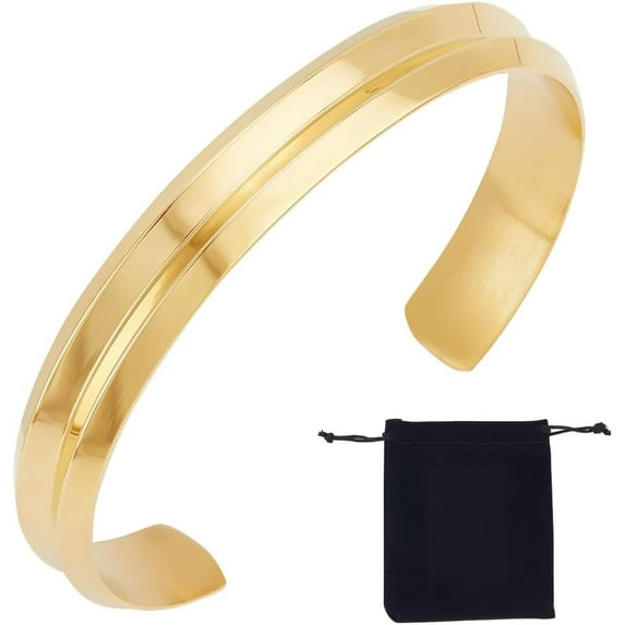 1pc Golden Grooved Open Cuff Bangles Stainless Steel Hair Tie Cuff ...