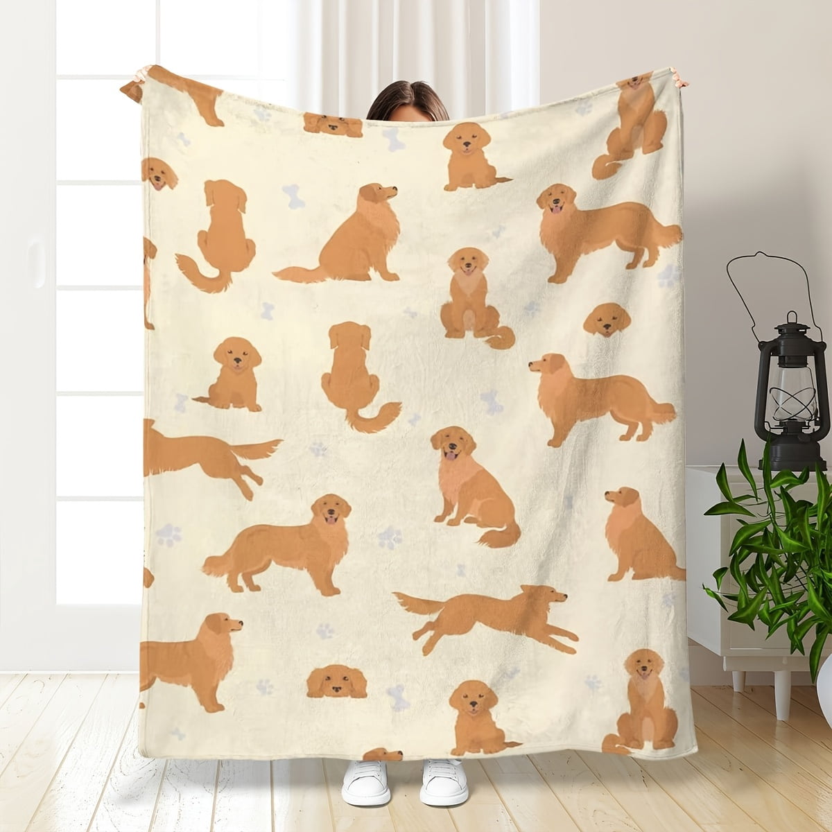 1pc Golden Retriever Dog Pattern Flannel Blanket, Soft Lightweight ...
