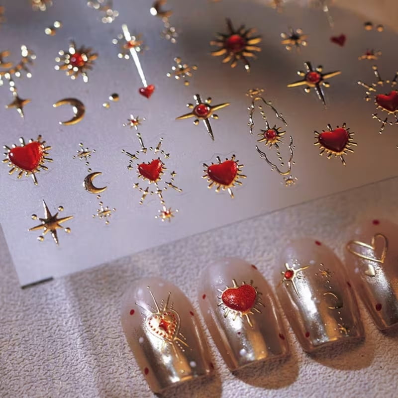 1pc Golden Shattered Heart Nail Charm Stickers - 5D Self-Adhesive Nail ...